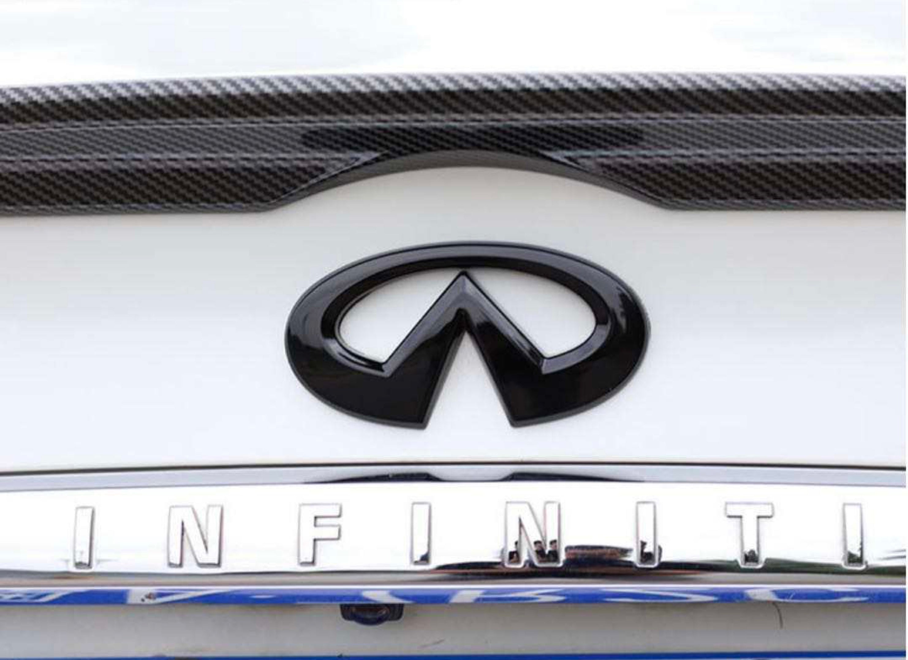 Q50 Gloss black rear emblem overlay — Socal Q Parts